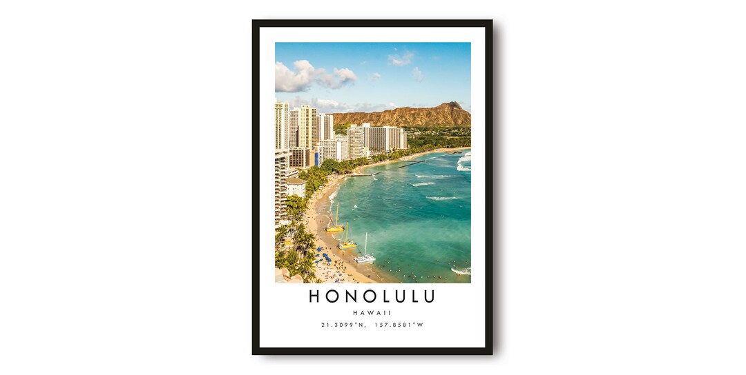 Honolulu Travel Print, Honolulu Poster, Unique Wall Art, Minimalist ...