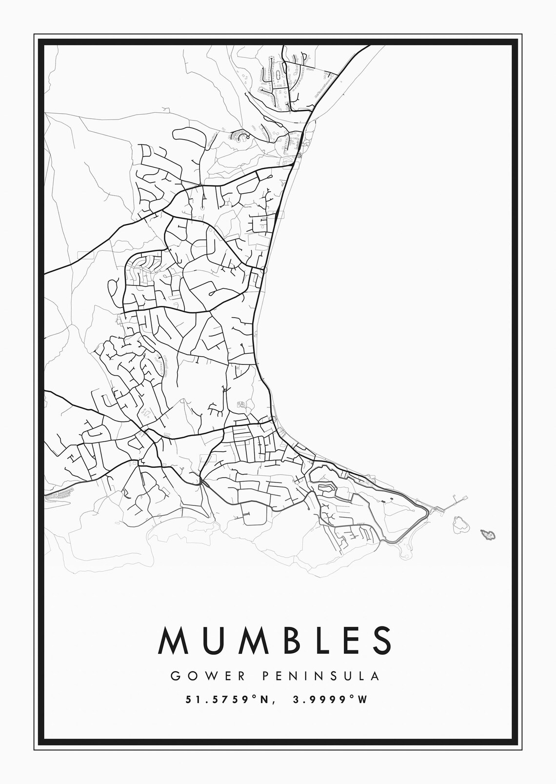Mumbles Map Print Gower Poster Print Gower City Map Print | Etsy