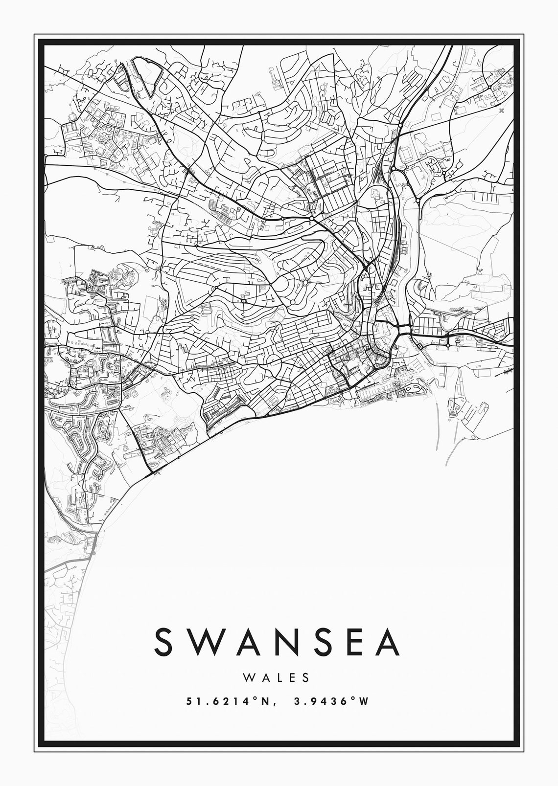 Swansea Map Print Swansea Poster Print Swansea City Map | Etsy