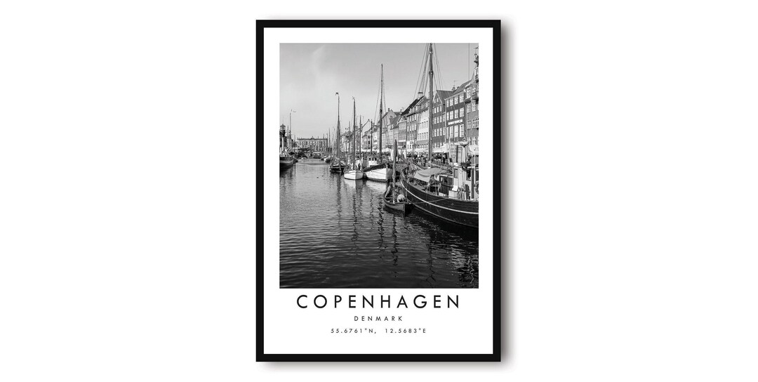 Copenhagen Print: Black and White Denmark Travel Poster - Etsy
