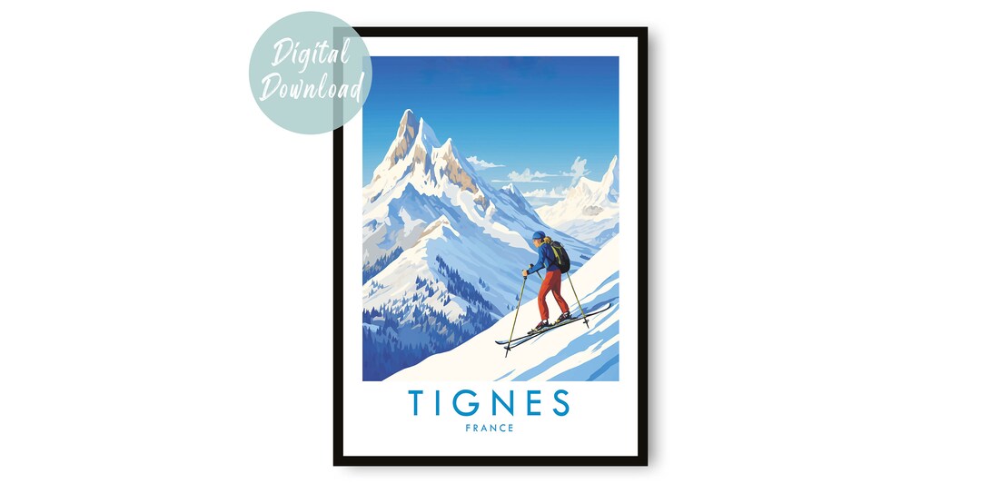 Tignes Skiing Poster Digital Download 25 Different Size Options - Etsy