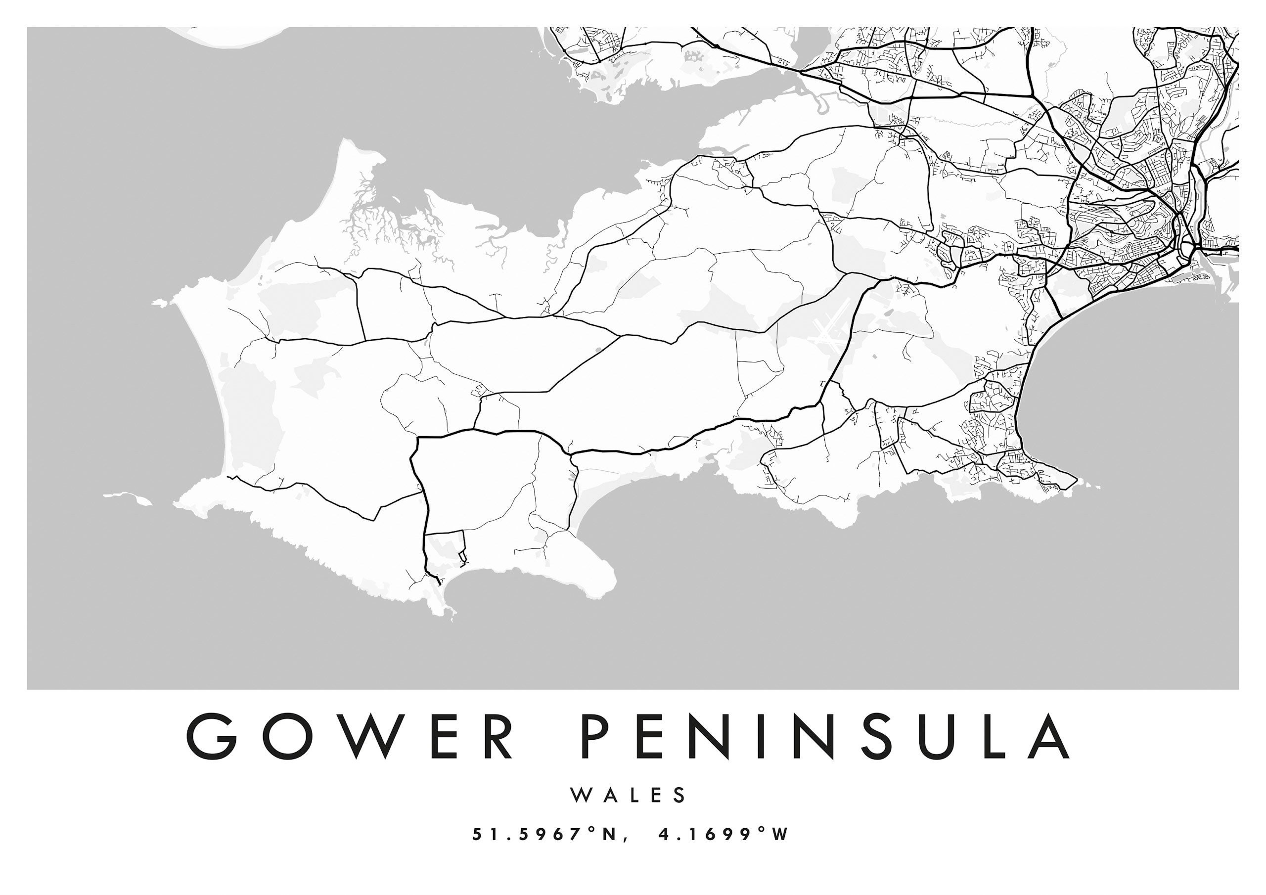 Gower Peninsula Map Print Gower Poster Print Gower City Map | Etsy