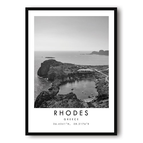 Rhodes Print Black and White Rhodes Wall Art Rhodes Poster - Etsy