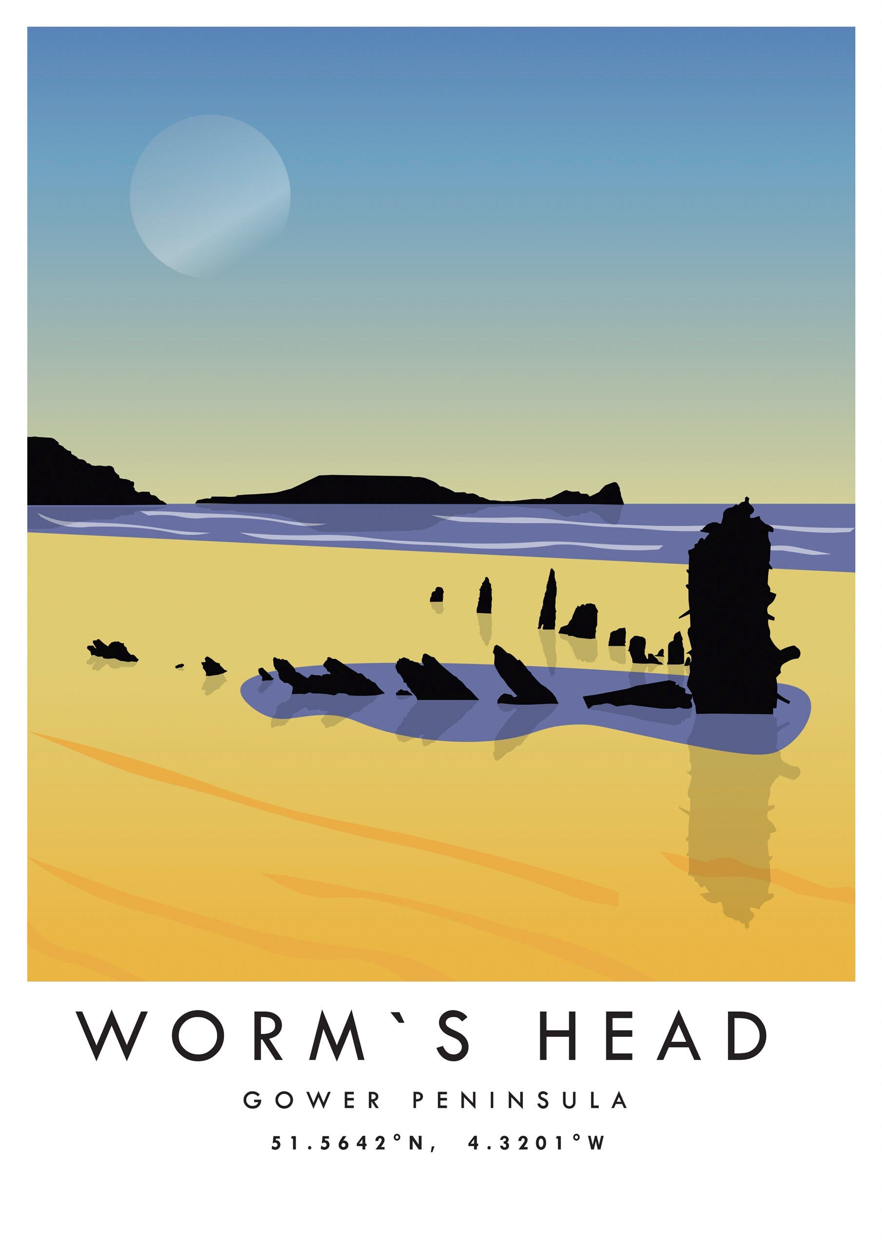 Contemporary Worms Head Gower Art Print Colourful Wales | Etsy