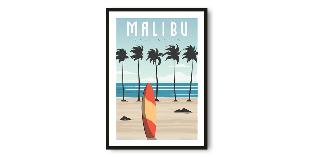 Malibu Travel Poster, California Poster Print, Cornwall Wall Art ...