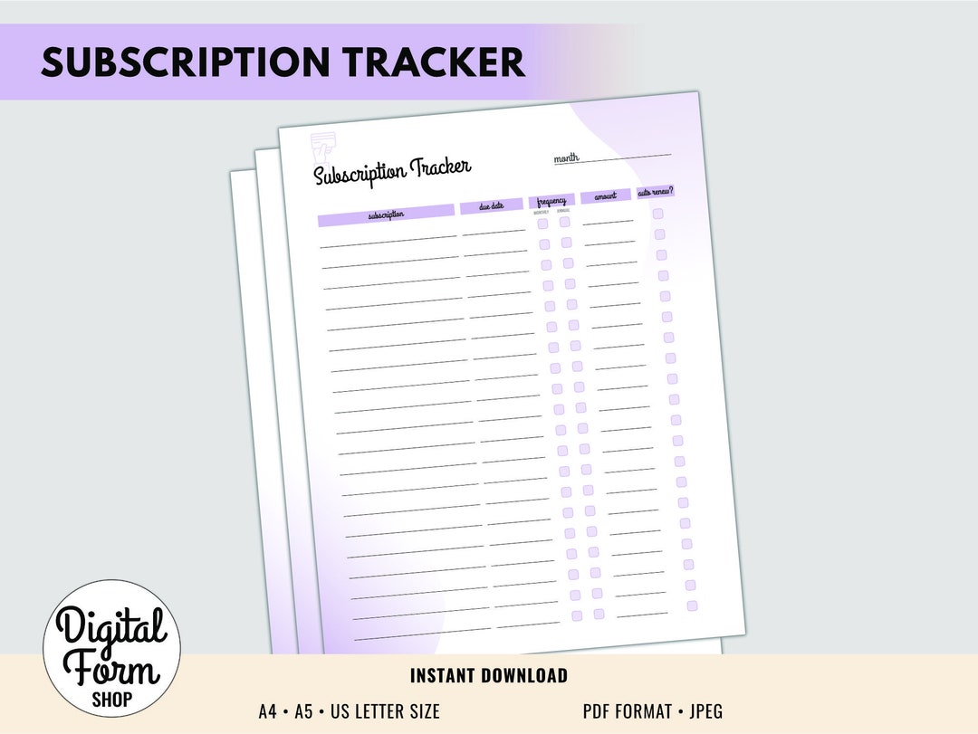 Subscription Tracker Form Printable, Membership Checklist, Budget ...