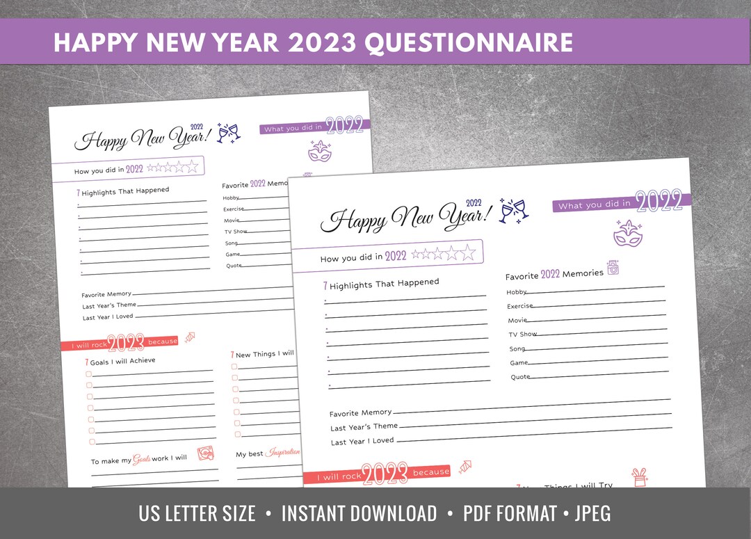 New Year's Eve Questionnaire, 2022 Recap, Printable Game (PDF) - Etsy