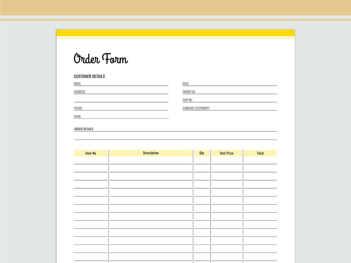 Order Form Template Form, Customer Order Form Printable, Purchase Order ...