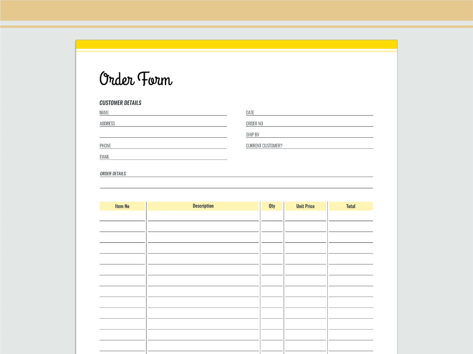 Order Form Template Form, Customer Order Form Printable, Purchase Order ...