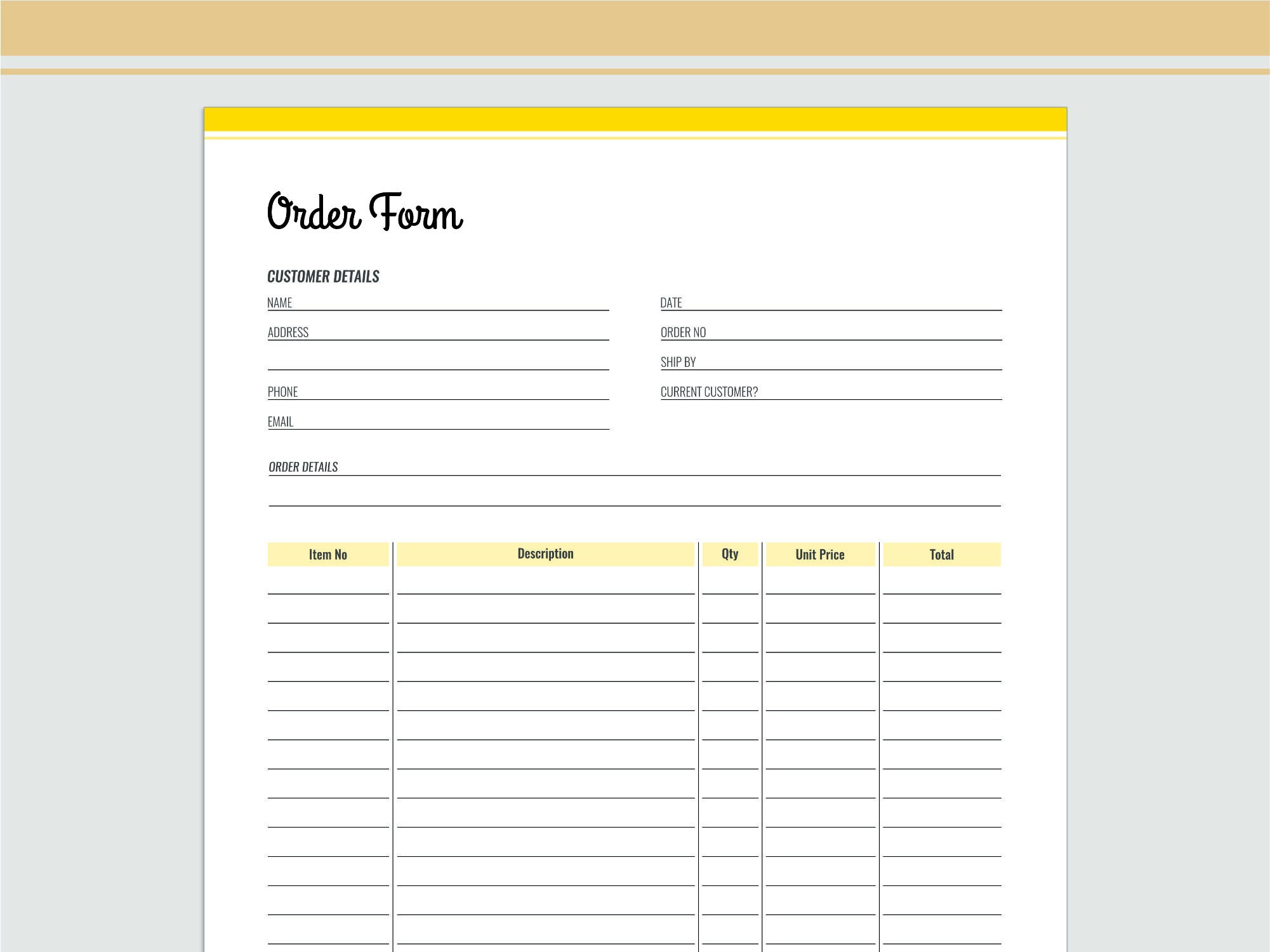 Order Form Template Form, Customer Order Form Printable, Purchase Order ...