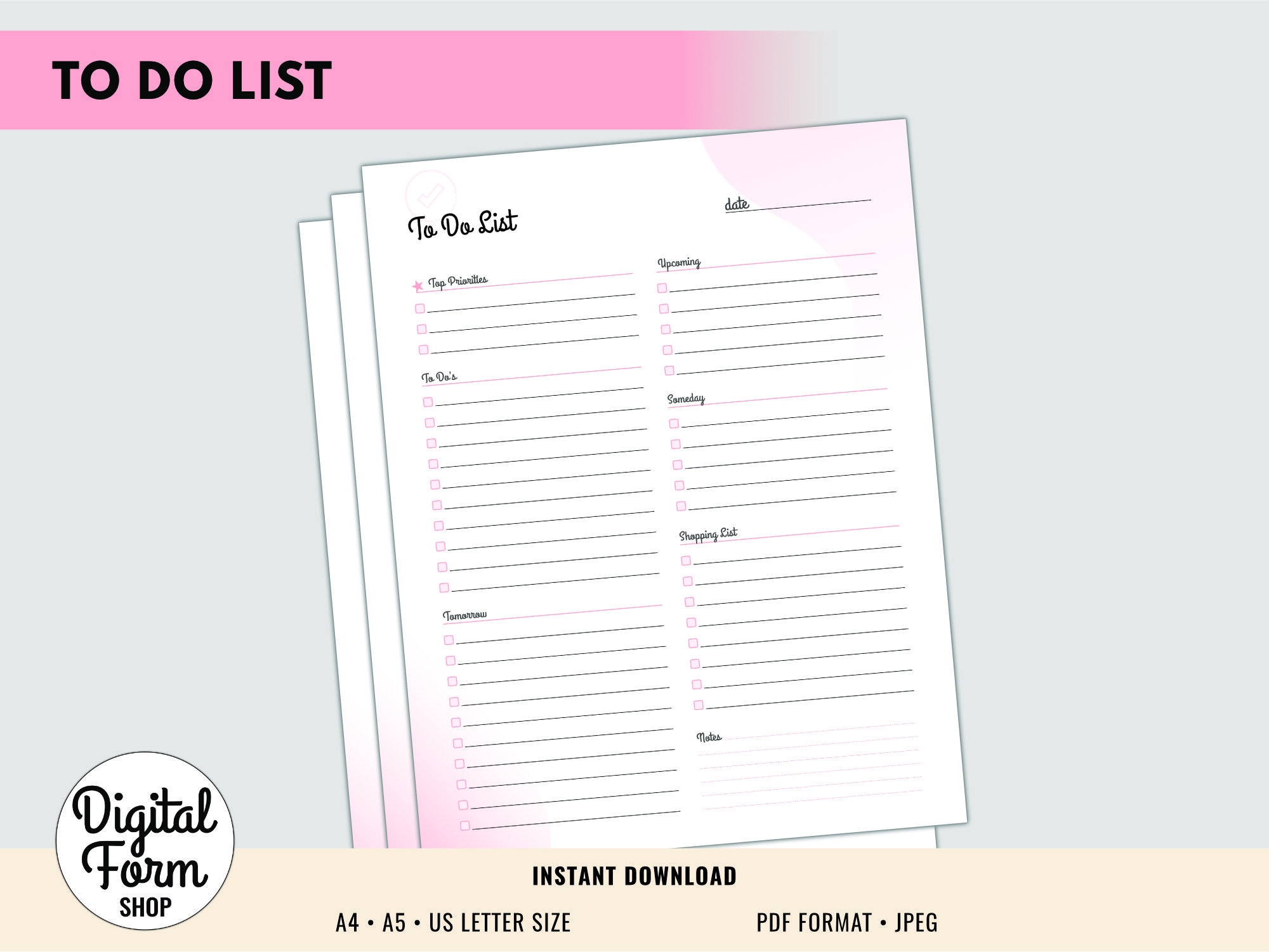 To Do List Printable Pink Form (to Do Tracker, Things List, Track Tasks ...
