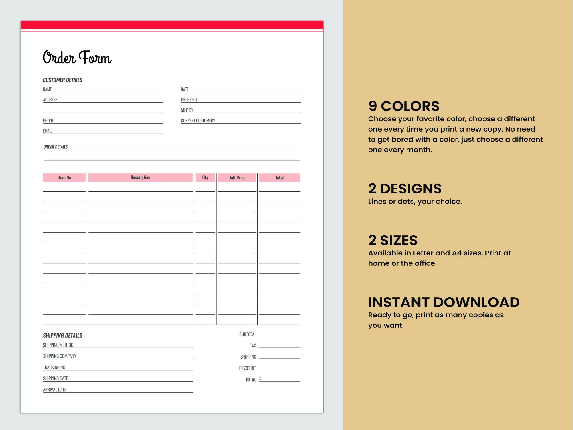 Order Form Template Form, Customer Order Form Printable, Purchase Order ...