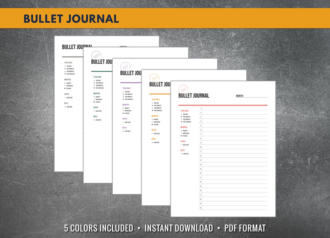 Bullet Journal Printable Modern Form, Track Tasks, to Do List, Food ...
