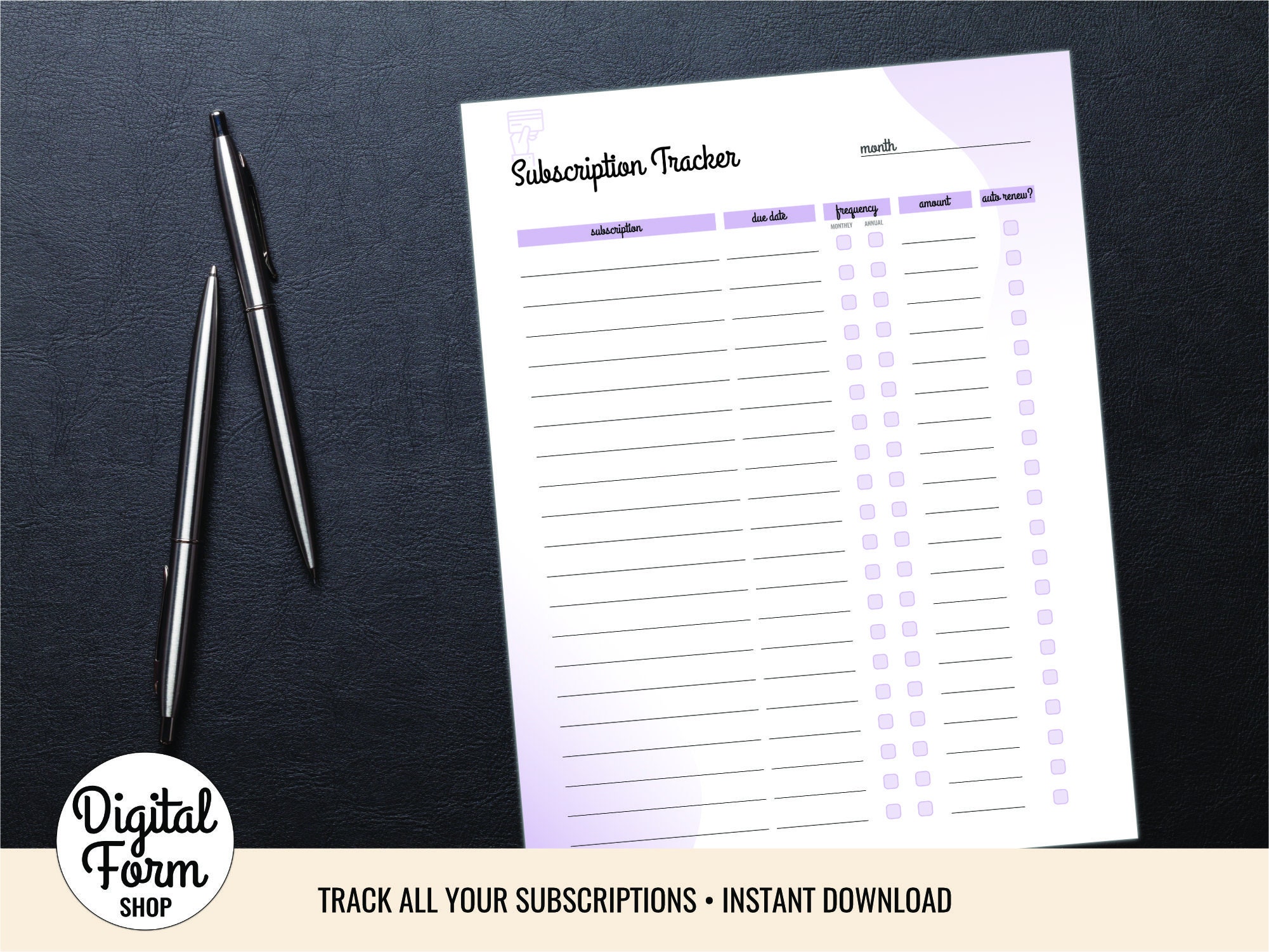 Subscription Tracker Form Printable, Membership Checklist, Budget ...