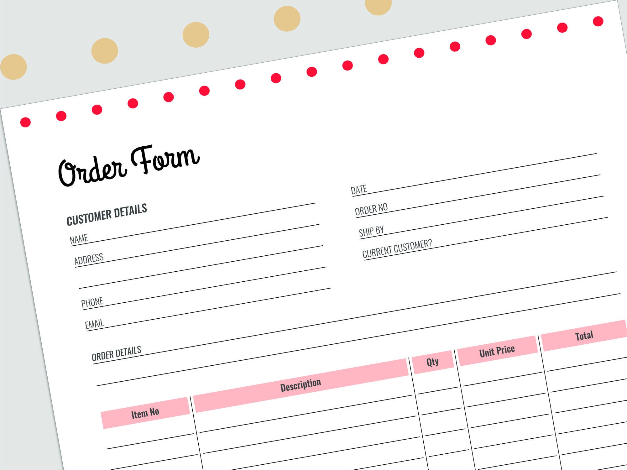 Printable Customer Order Form Template, 9 Colors, 2 Styles (PDF) - Etsy ...