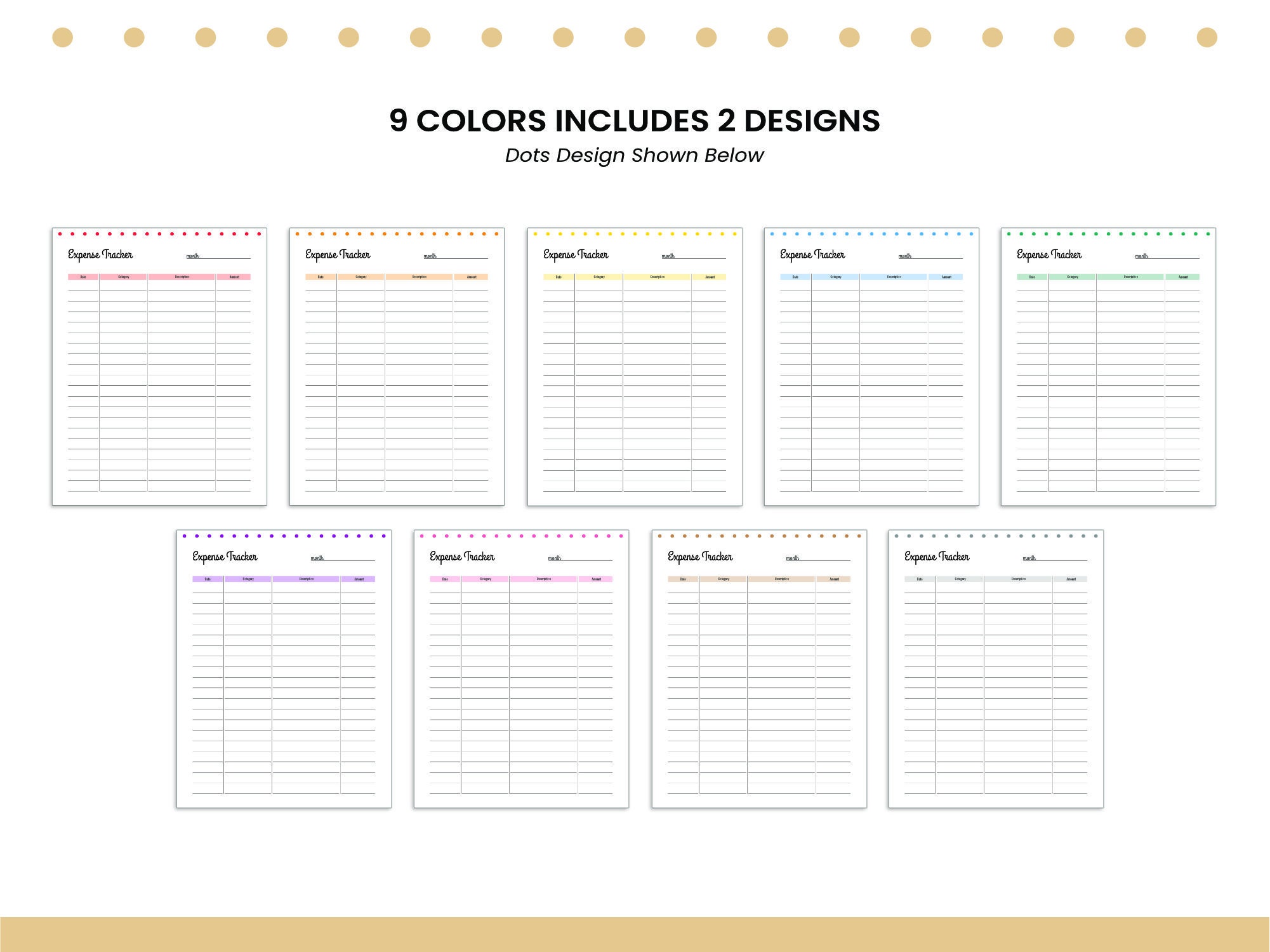 Expense Tracker Printable (18 Forms With 9 Colors & 2 Designs, Money ...