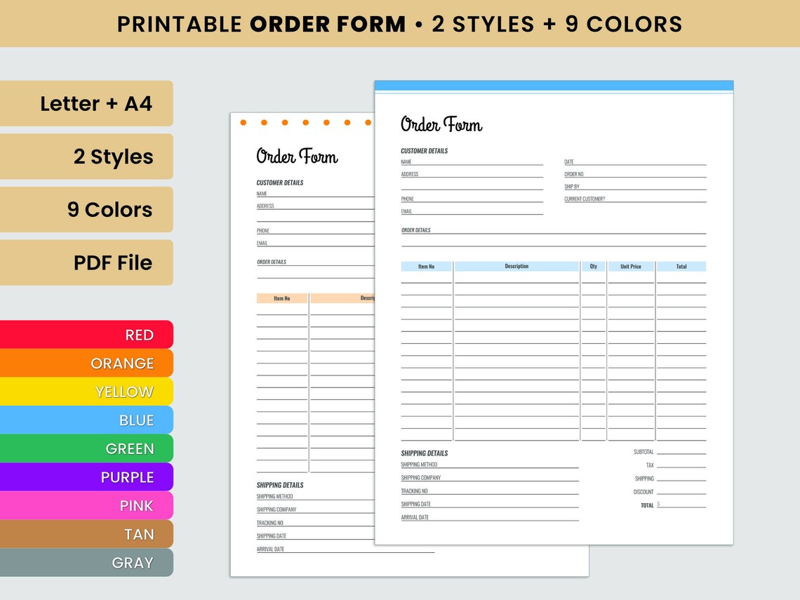 Order Form Template Form, Customer Order Form Printable, Purchase Order ...