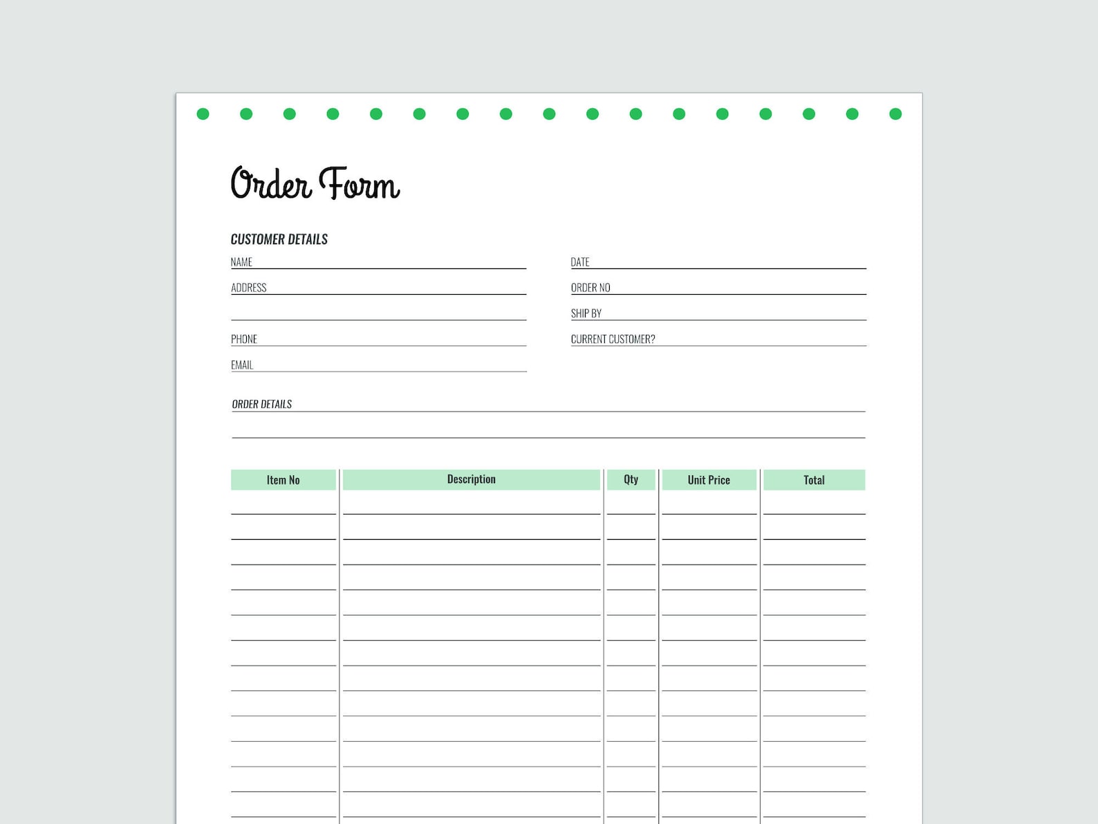 Order Form Template Form, Customer Order Form Printable, Purchase Order ...