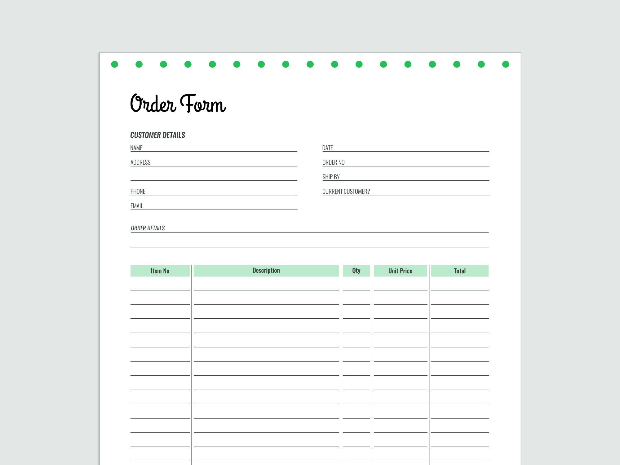 Order Form Template Form, Customer Order Form Printable, Purchase Order ...