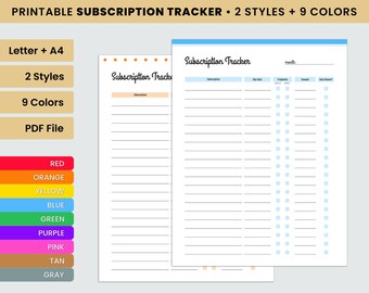 Subscription Tracker Form Printable, Membership Checklist, Budget ...