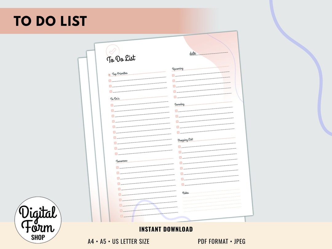 To Do List Printable Modern Form (to Do Tracker, Things List, Track ...