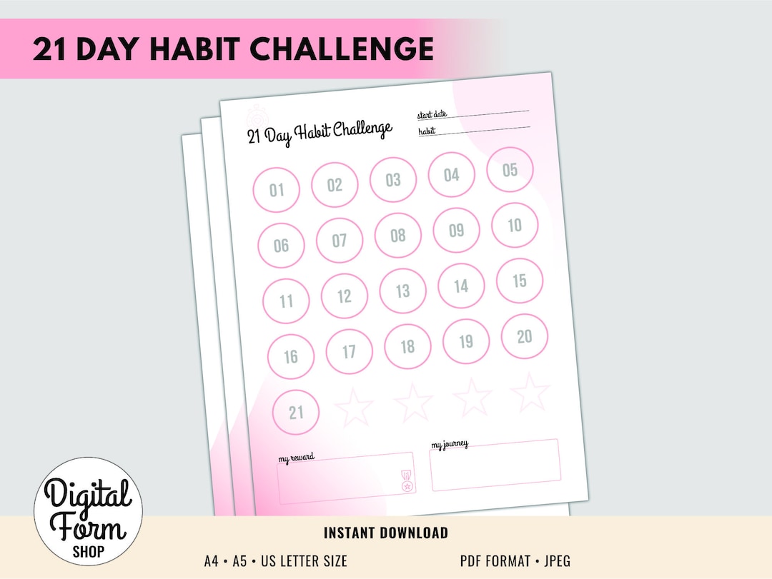 21 Day Habit Challenge, Habit Forming, Goal Setting, Progress Tracker ...