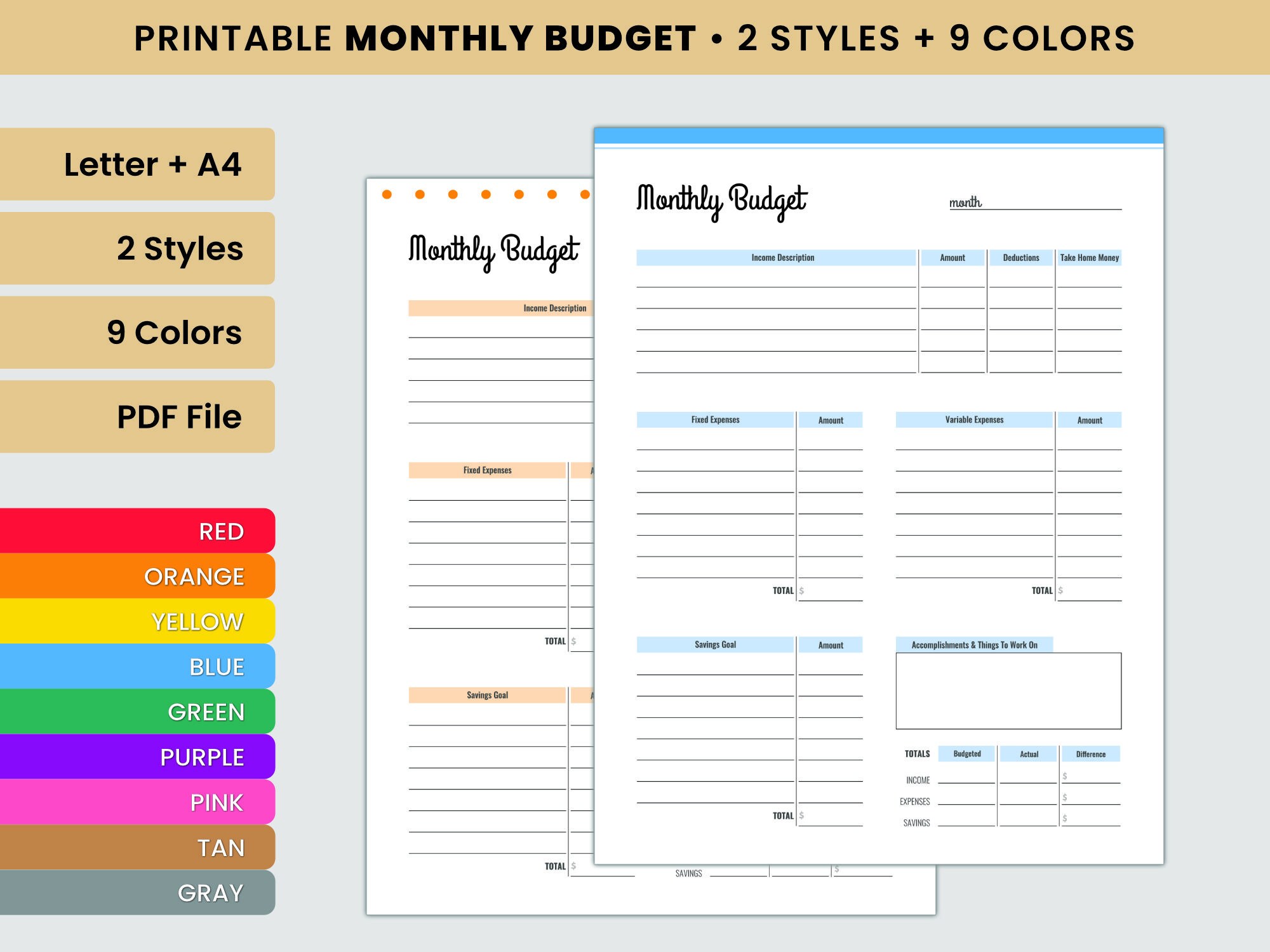 Monthly Budget Planner Printable, Personal Budget Worksheet, Financial ...