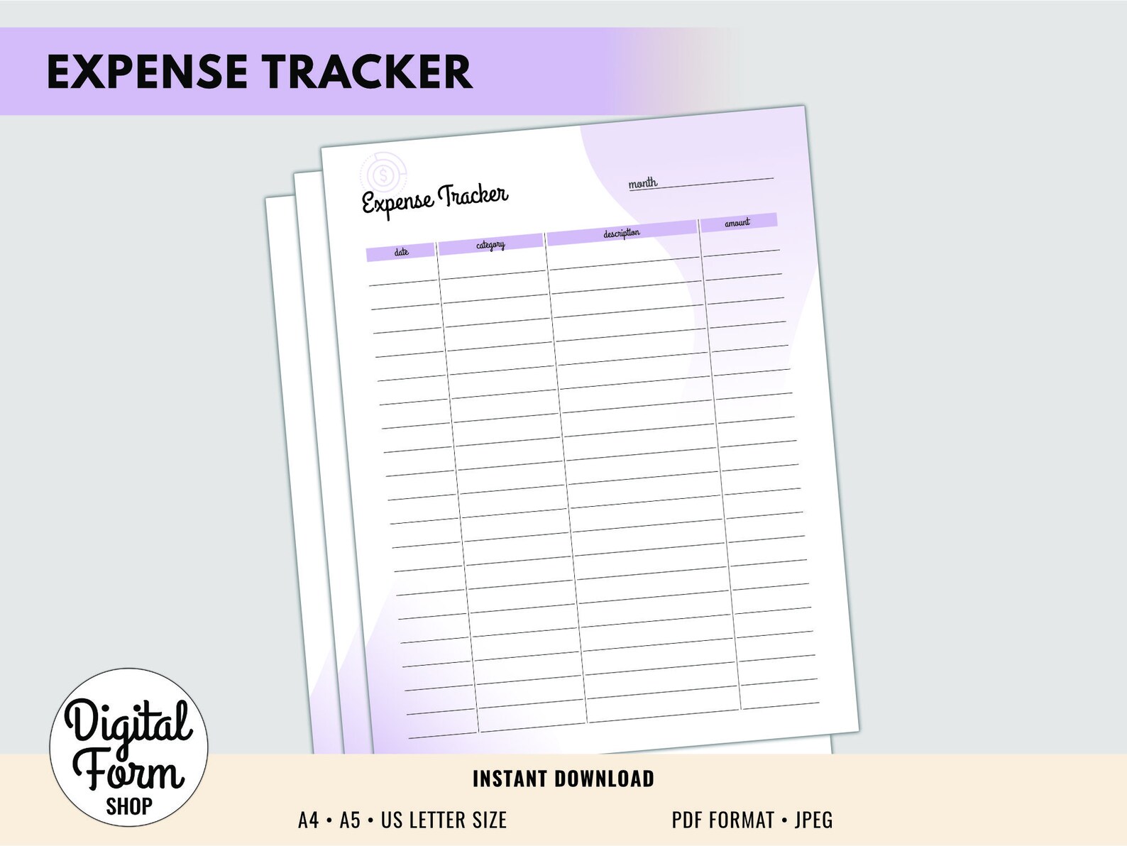 Expense Tracker Printable Purple Form expense Sheet Money | Etsy
