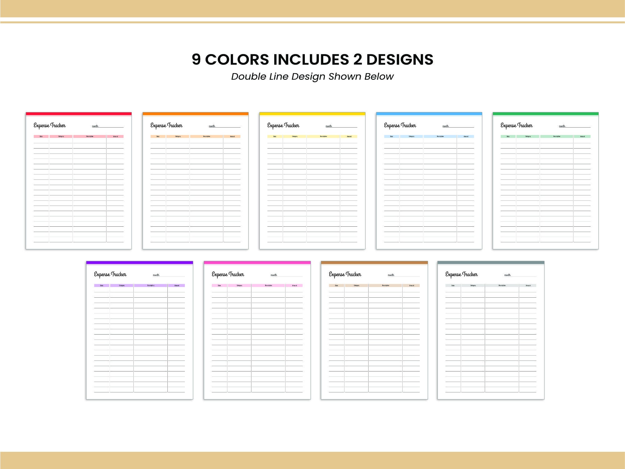 Expense Tracker Printable (18 Forms With 9 Colors & 2 Designs, Money ...