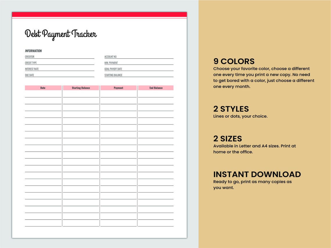 Debt Payment Tracker Printable Form, Money Planner, Budget Planner ...
