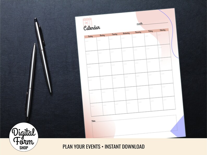 Printable Blank Portrait Calendar, Desk Calendar, Wall Calendar ...