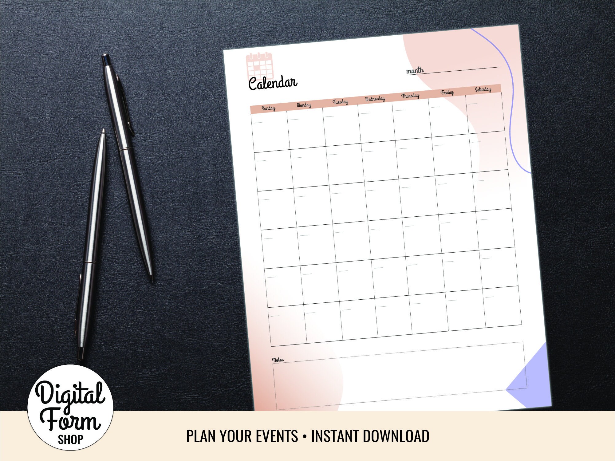 Printable Blank Portrait Calendar, Desk Calendar, Wall Calendar ...