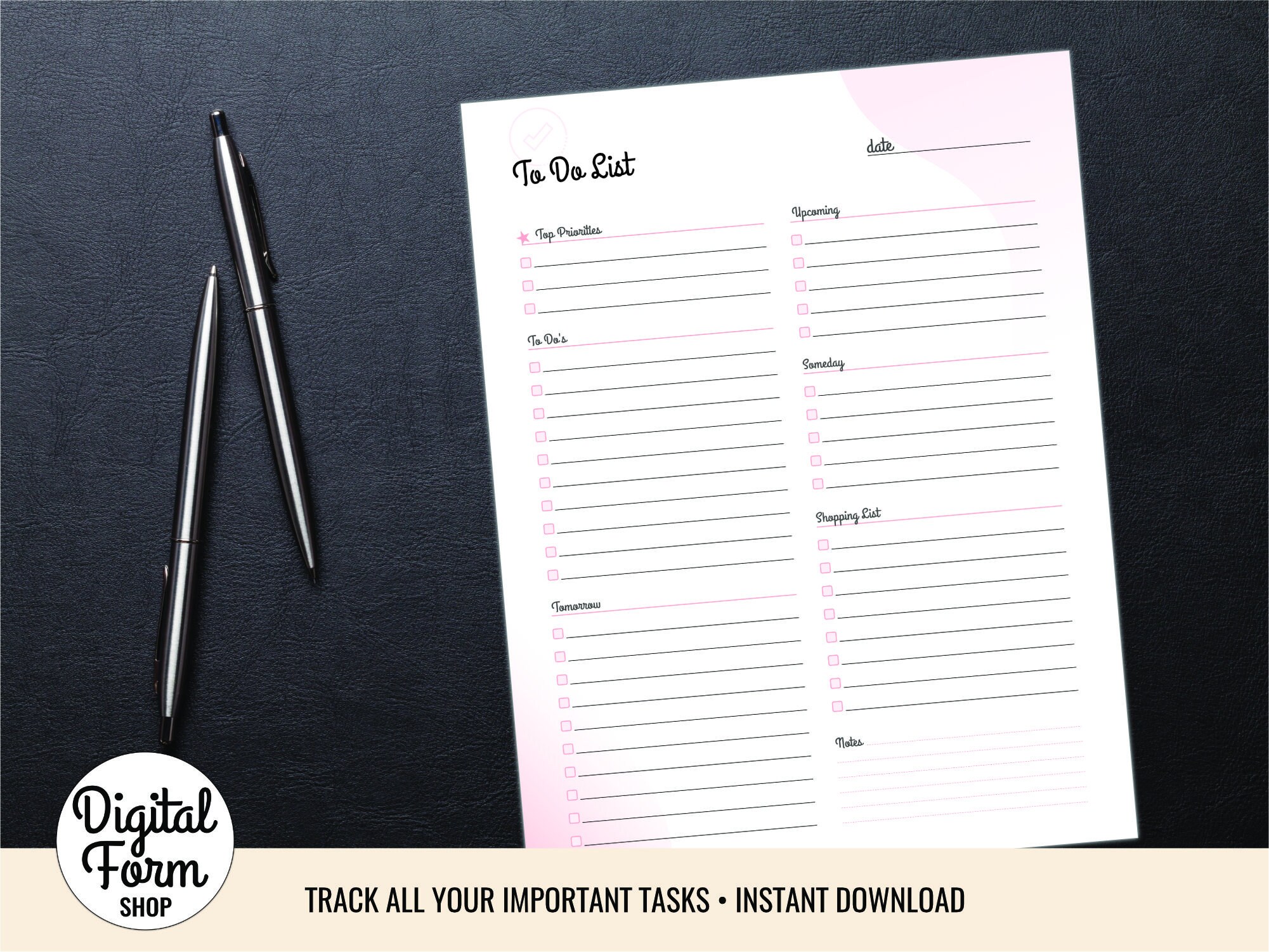 To Do List Printable Pink Form (to Do Tracker, Things List, Track Tasks ...