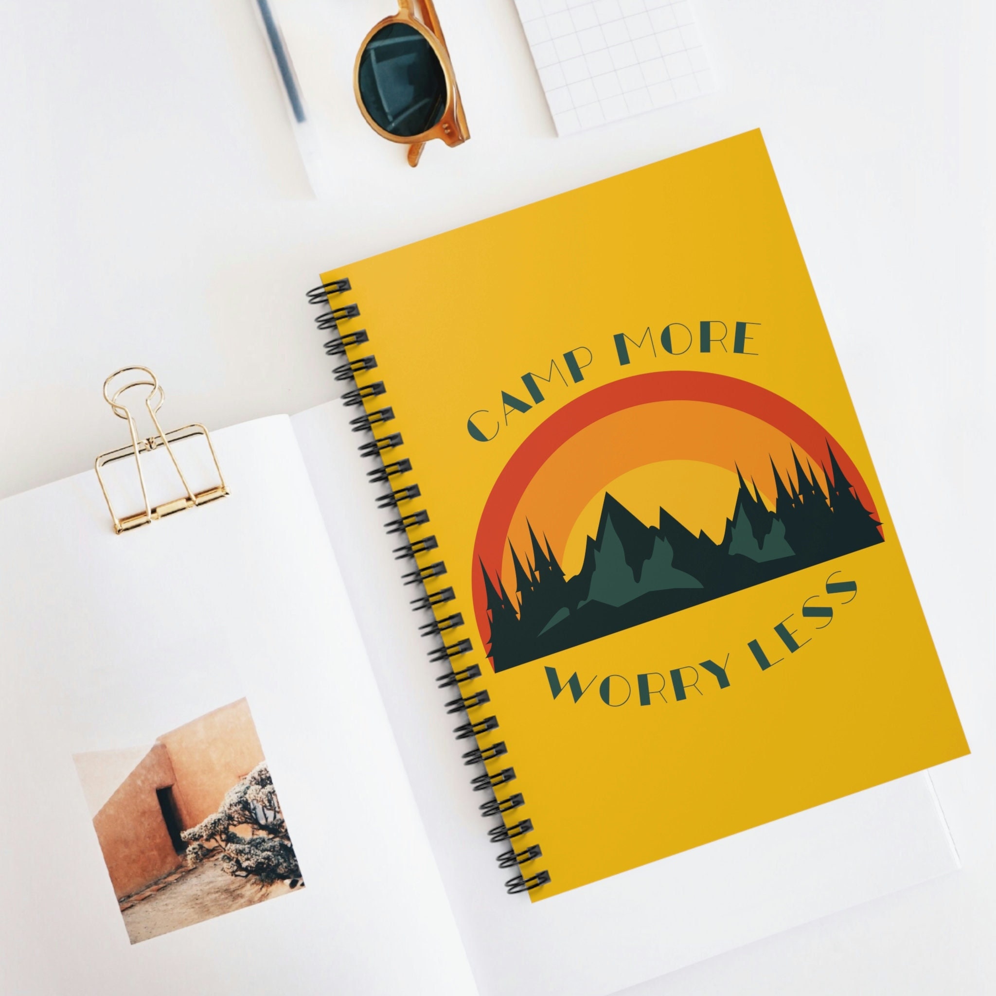 Camp More, Worry Less Spiral Notebook - 118 Ruled Line Pages (59 Sheets ...