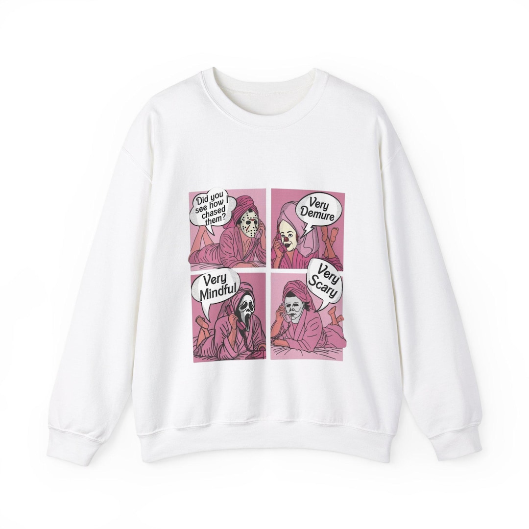 Cutesy Horror Movie Villains Quote Sweater Demure & Cozy - Etsy