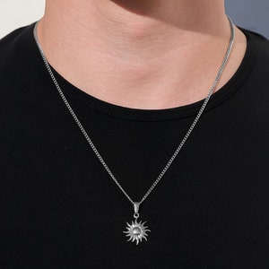 Silver Sun Pendant Necklace Mans Pendant Mens Necklace Mens Sun Star ...