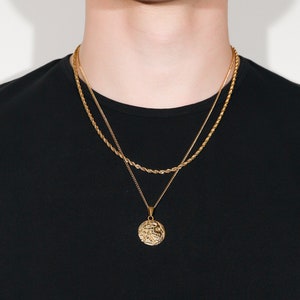 18k Gold Zeus Coin Pendant Chain Mens Greek God Zeus Necklace Gold Man ...
