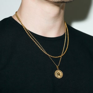 Necklace Set for Men - 18k Gold Spartan Warrior Pendant Chain Spartan ...