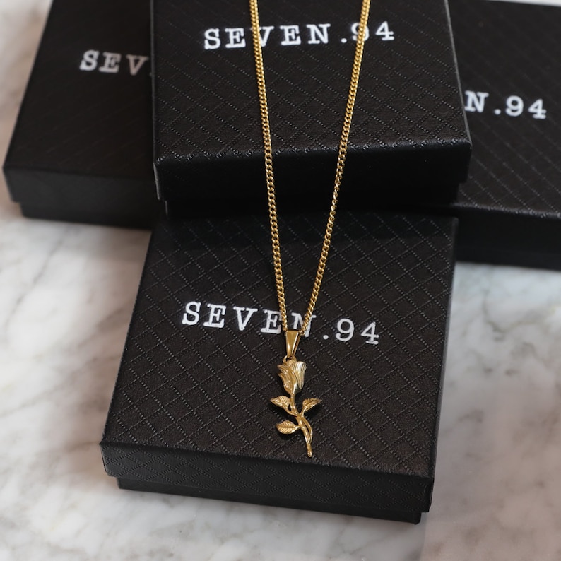 18k Gold Rose Pendant Chain Mens Rose Necklace Gold Rose - Etsy