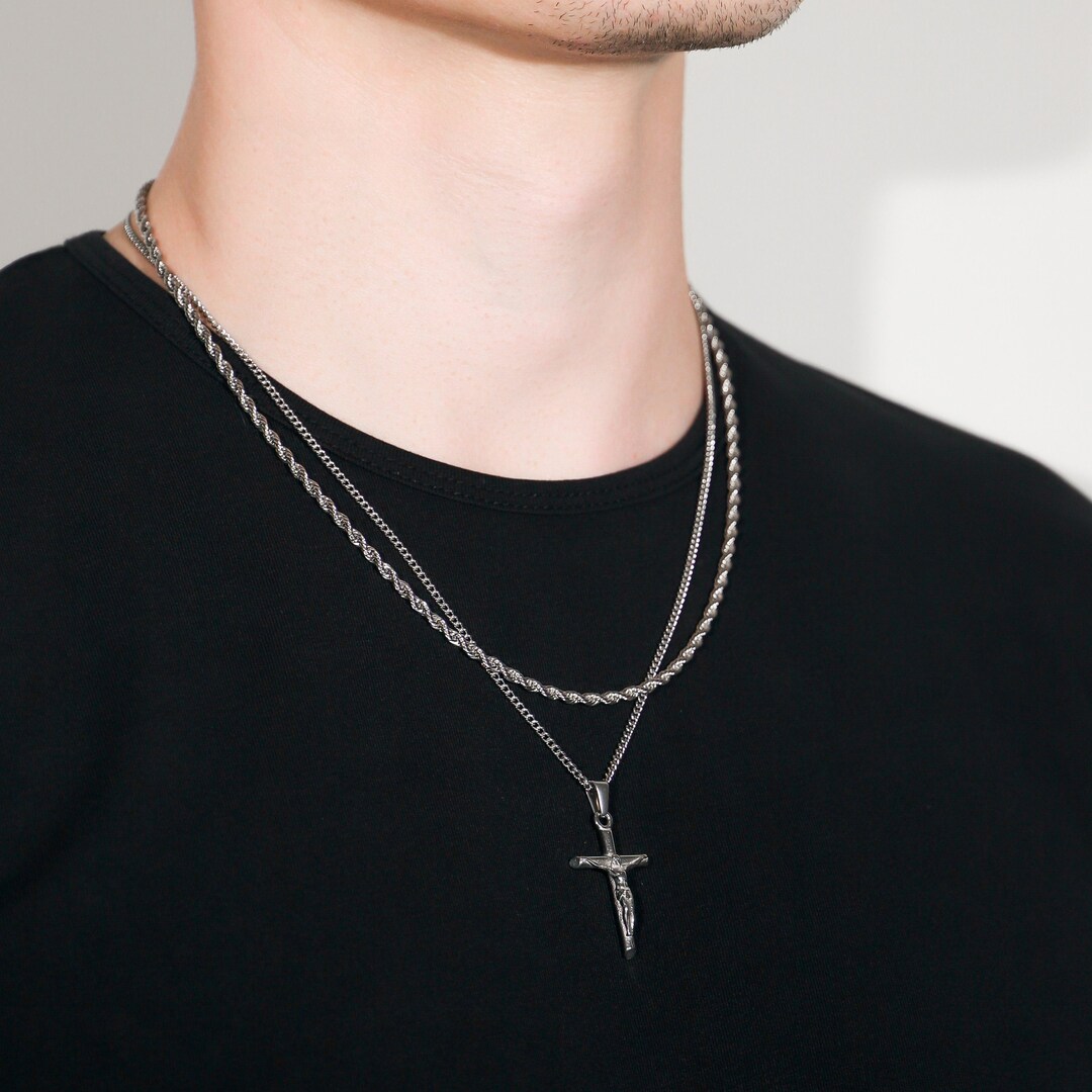 Necklace Set for Men - 18k Gold Crucifix Necklace Jesus Cross Necklace ...