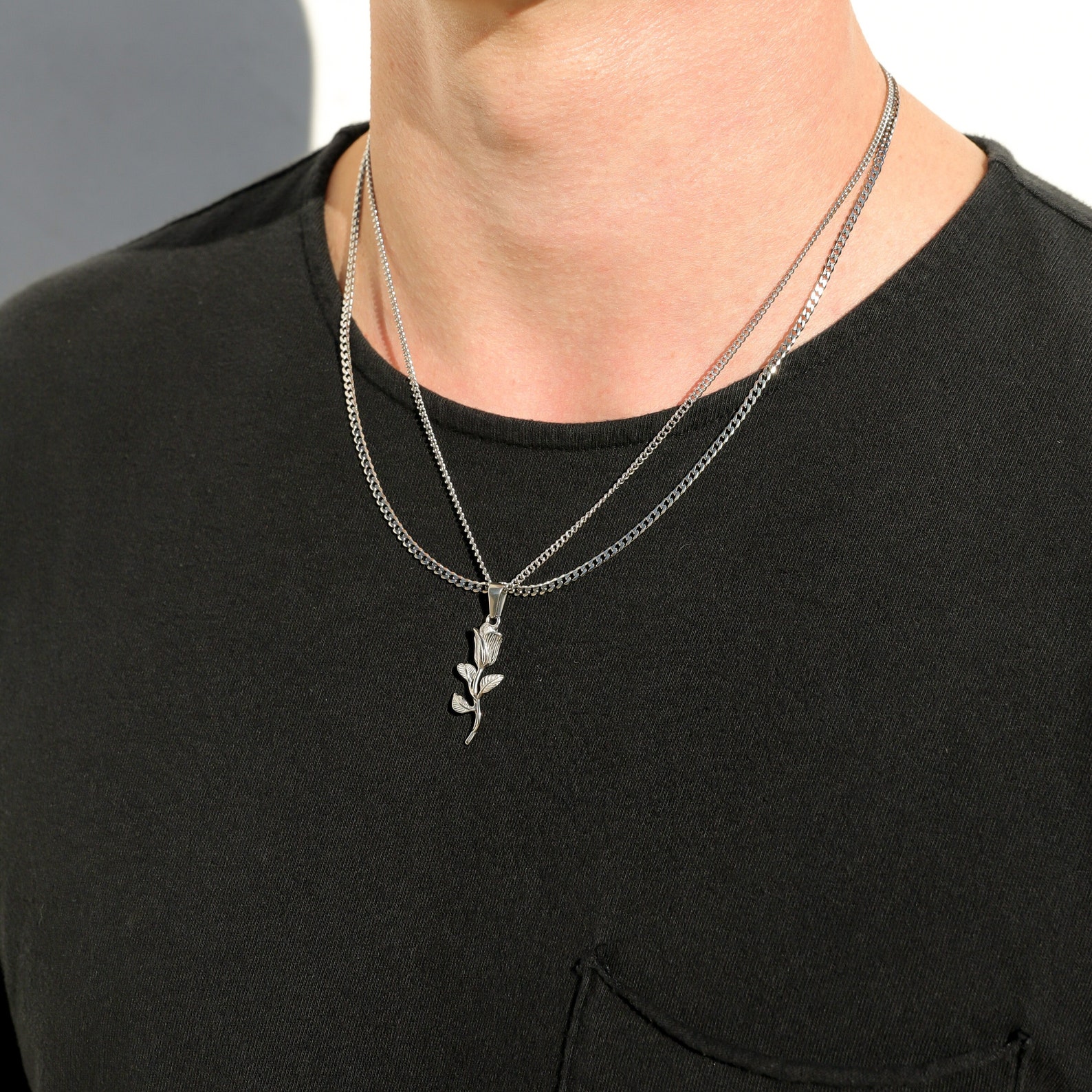 Necklace Set for Men - 18k Gold Rose Pendant Cuban Link Chain Set Chain ...