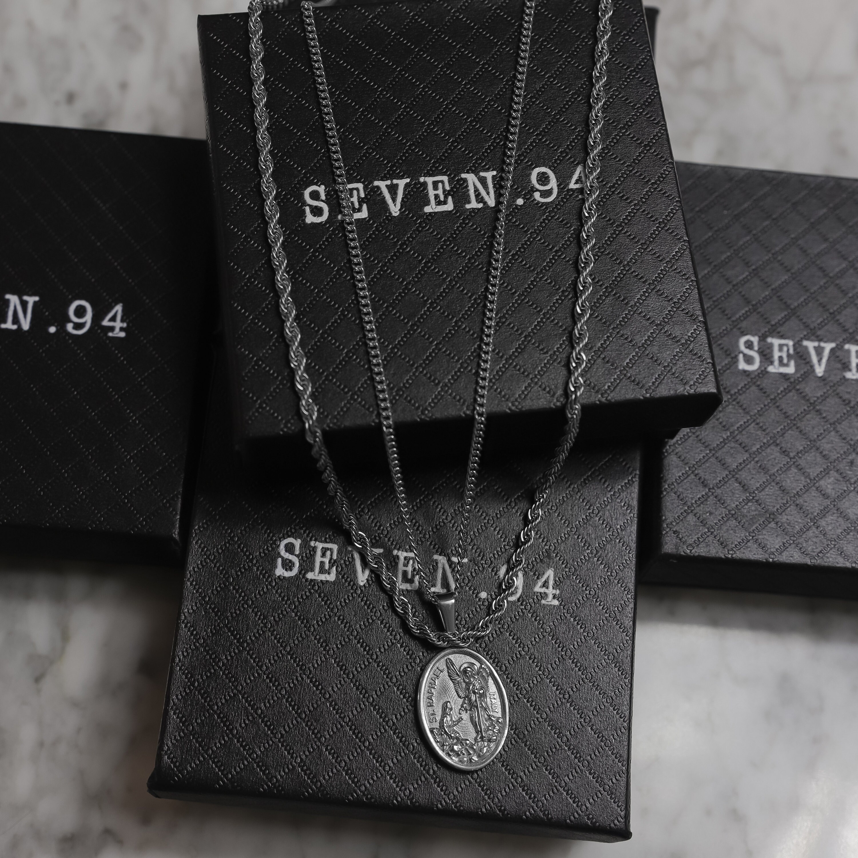 Necklace Set for Men- 18k Gold St Raphael Pendant Rope Chain Saint ...