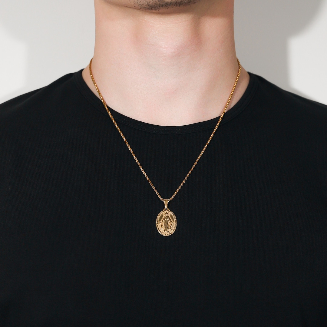 18k Gold Virgin Mary Pendant Saint Mary Pendant Miraculous Medal ...