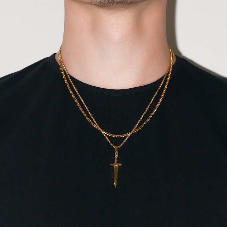 18k Gold Dagger Pendant Gold Sword Necklace for Men Gold - Etsy