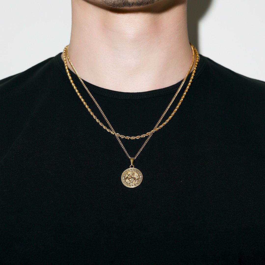 18k Gold Zeus Pendant Chain Mens Greek God Zeus Necklace Gold Man ...