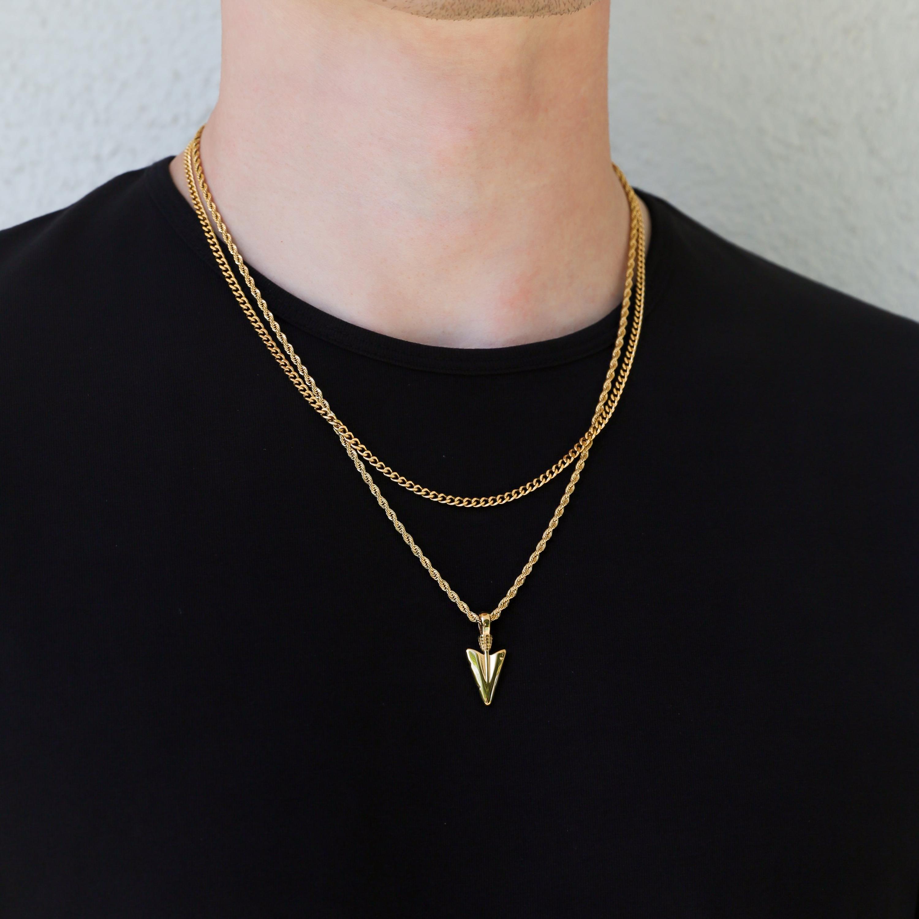 18k Gold Arrow Pendant Necklace for Men Arrow Necklace Gold Chain for ...