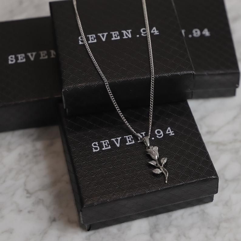 Necklace Set for Men - Silver Rose Pendant Cuban Link Chain Set Chain ...
