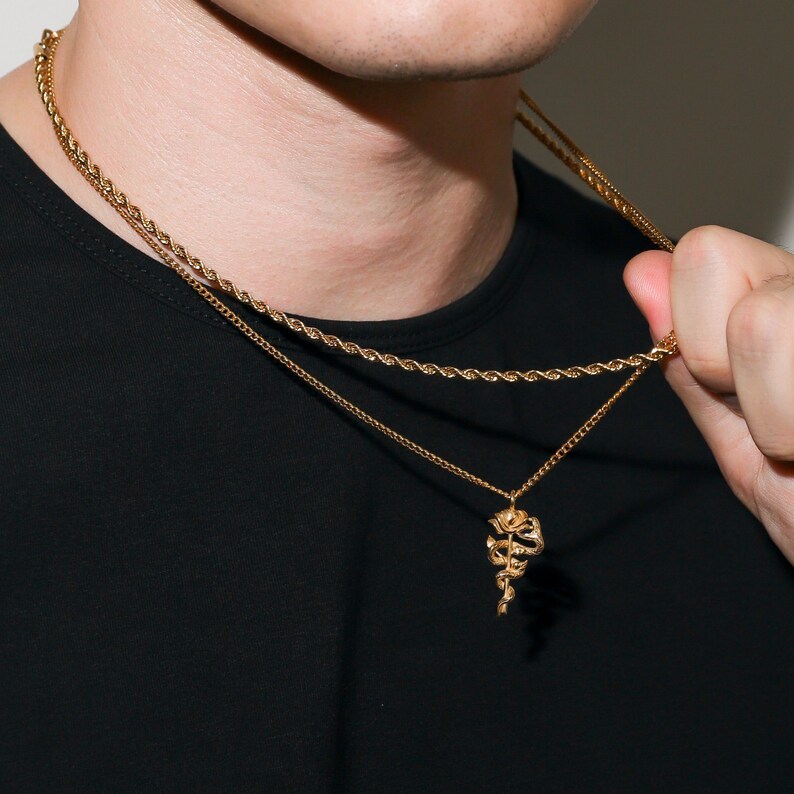 Necklace Set for Men 18k Gold Snake Pendant Rope Chain Snake - Etsy