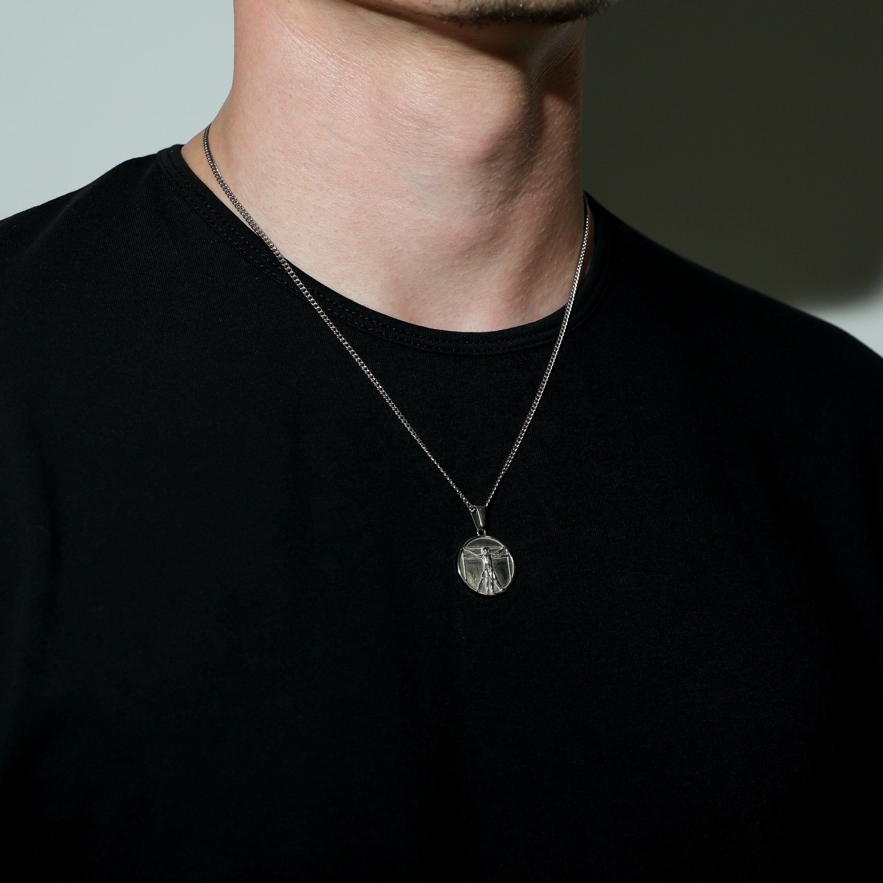 Silver Da Vinci Vitruvian Man Pendant Chain Mens Humankind Necklace ...