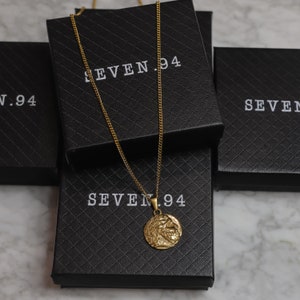 18k Gold Zeus Coin Pendant Chain Mens Greek God Zeus Necklace Gold Man ...
